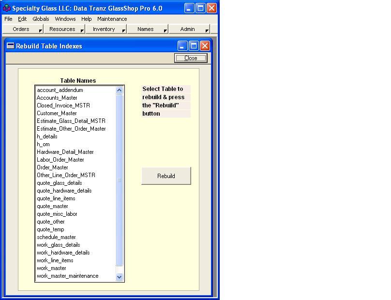 Rebuild Database Index Rebuild Database Index
